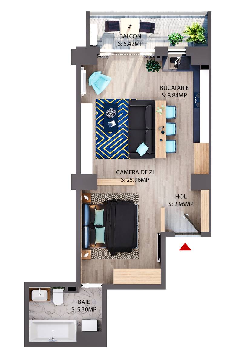 Apartament cu o camera TIP Studio 1